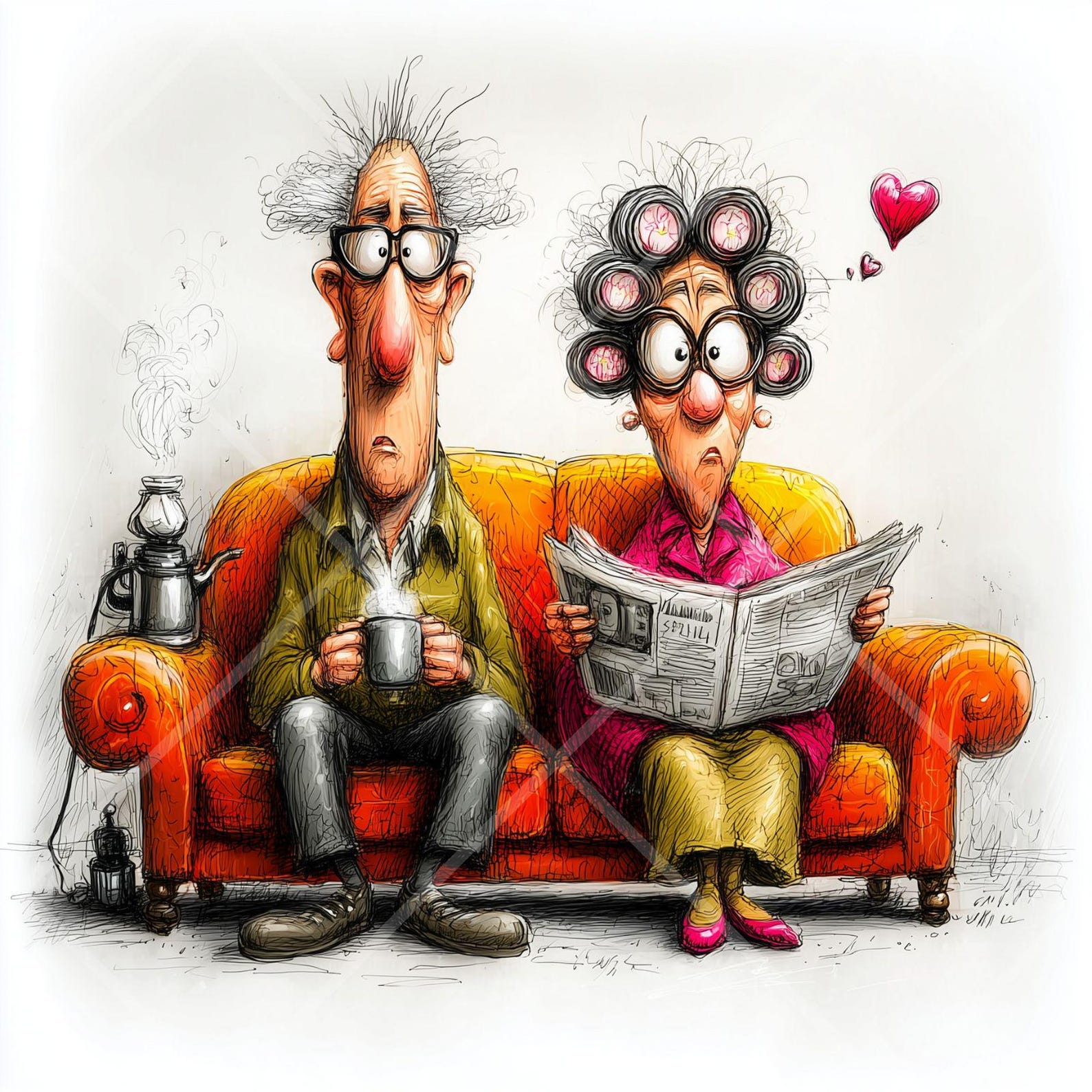 21 Whimsical Elderly Couple Clipart Set, Funny Old Couple Illustration ...