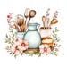 Watercolor Bakery Clipart: Floral Kitchen Utensils (digital Download ...