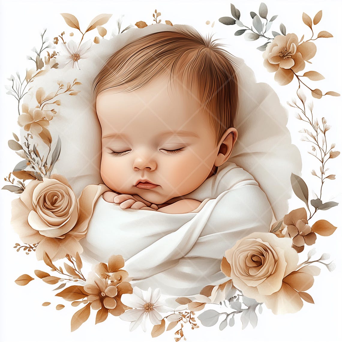Baby in Flowers Clipart: Watercolor Nursery Decor (digital Download) - Etsy