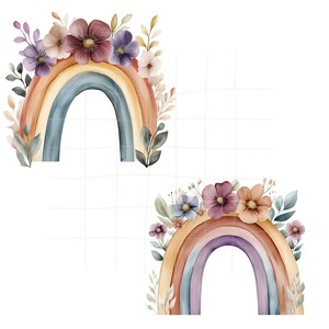 16 Boho Pastel Rainbow Cliparts in Watercolor Style,floral Nursery ...