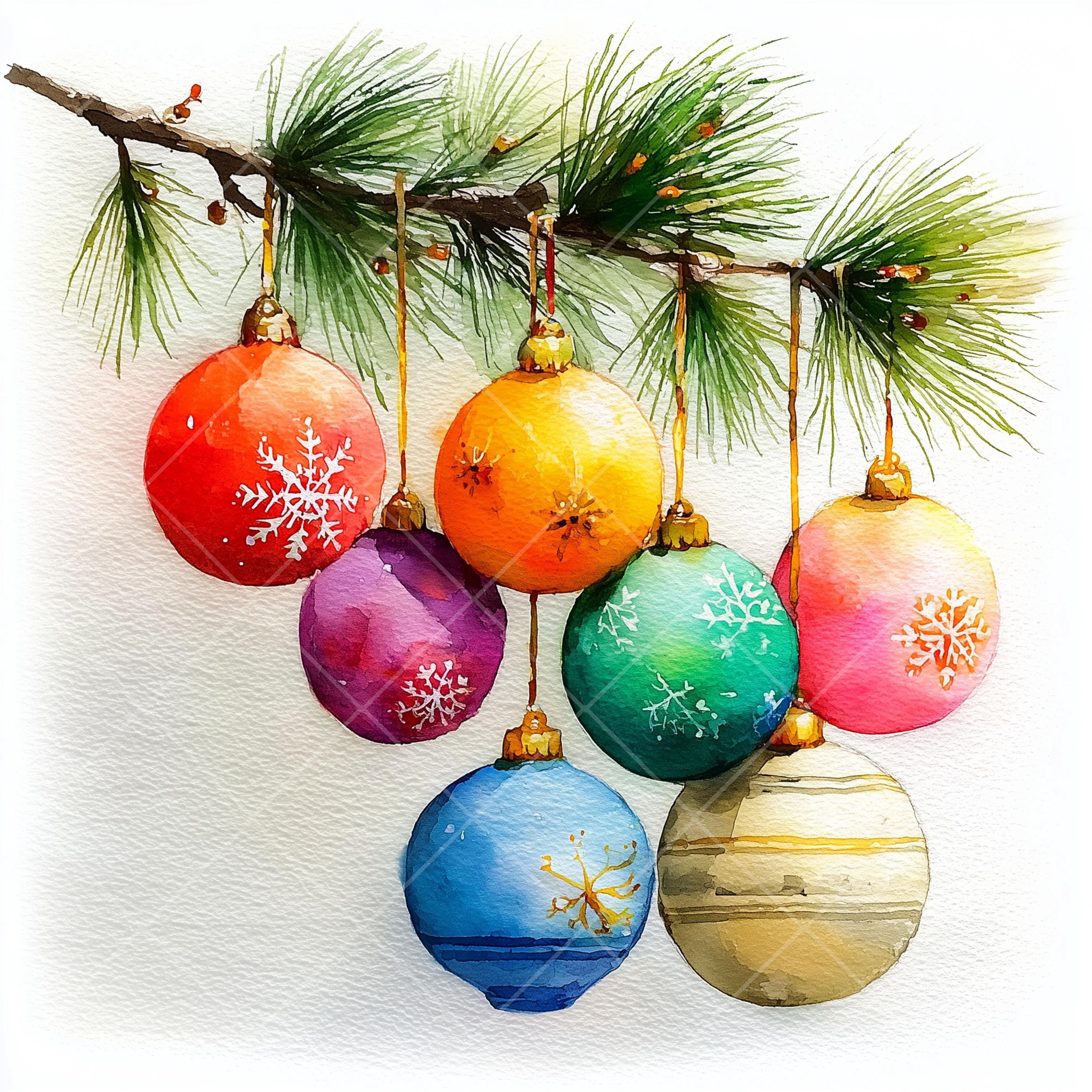 Watercolor Christmas Ornaments Clipart Set of 14 JPG – Festive Baubles ...