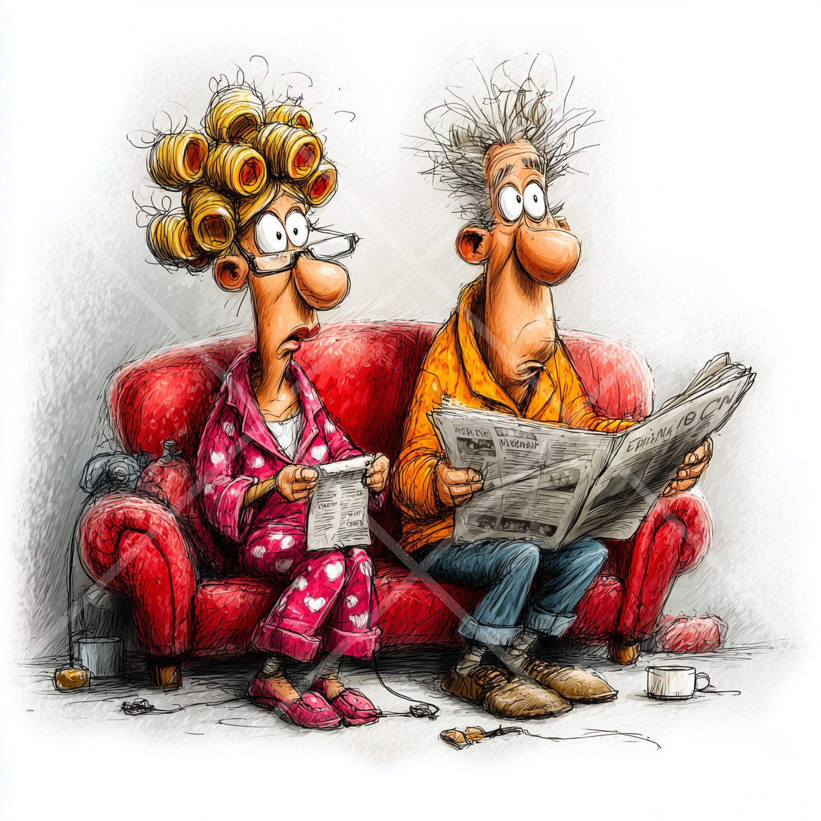 21 Whimsical Elderly Couple Clipart Set, Funny Old Couple Illustration ...