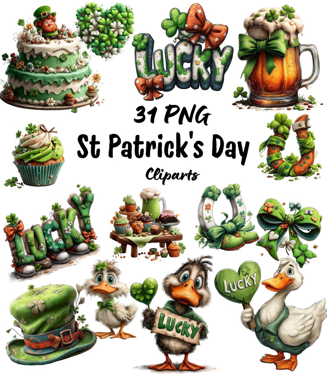 St Patrick’s Day Clipart Bundle PNG, Lucky Shamrock Graphics, Pastel ...