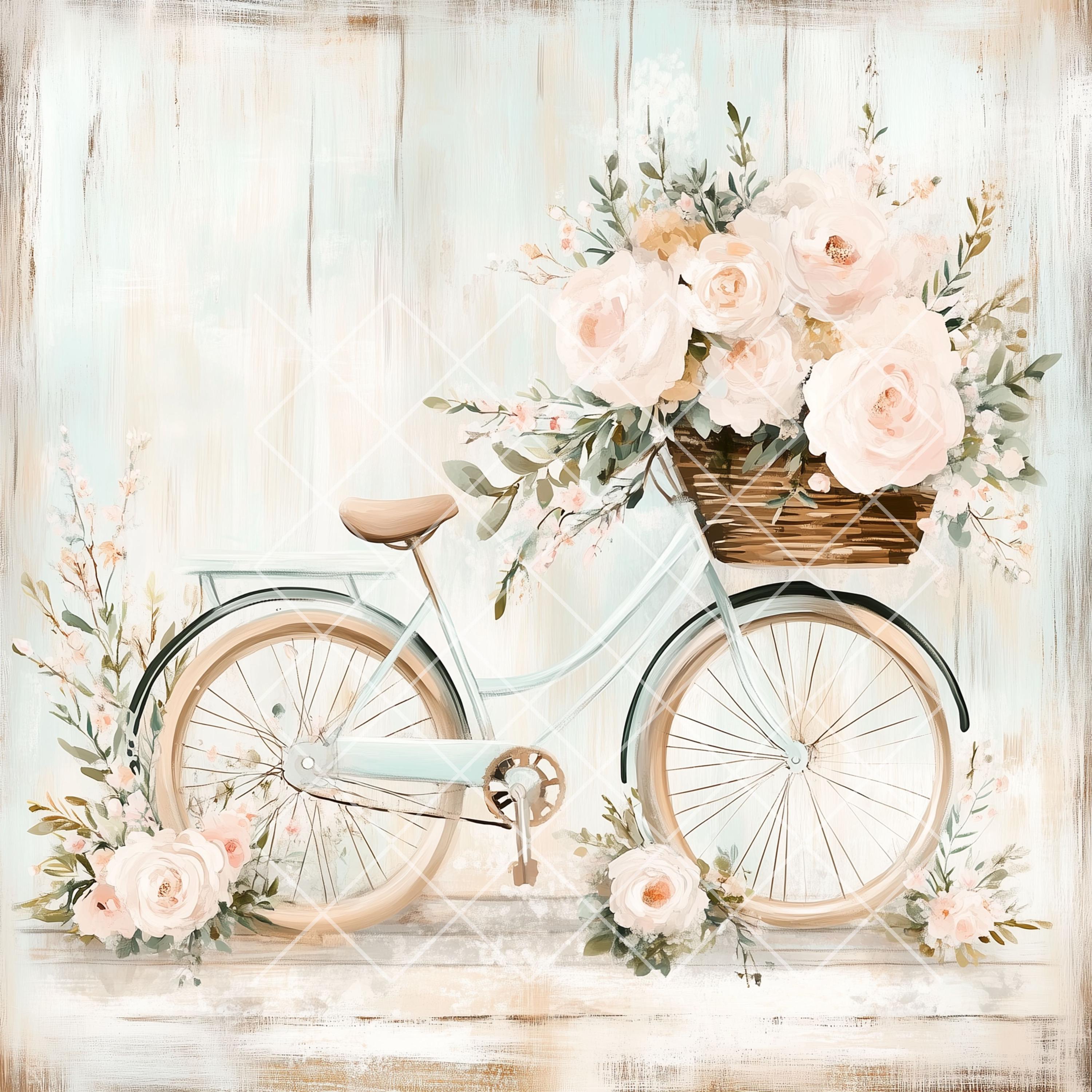 Vintage Floral Bicycle Clipart Set, 10 Soft Pastel Jpgs, Bicycle ...