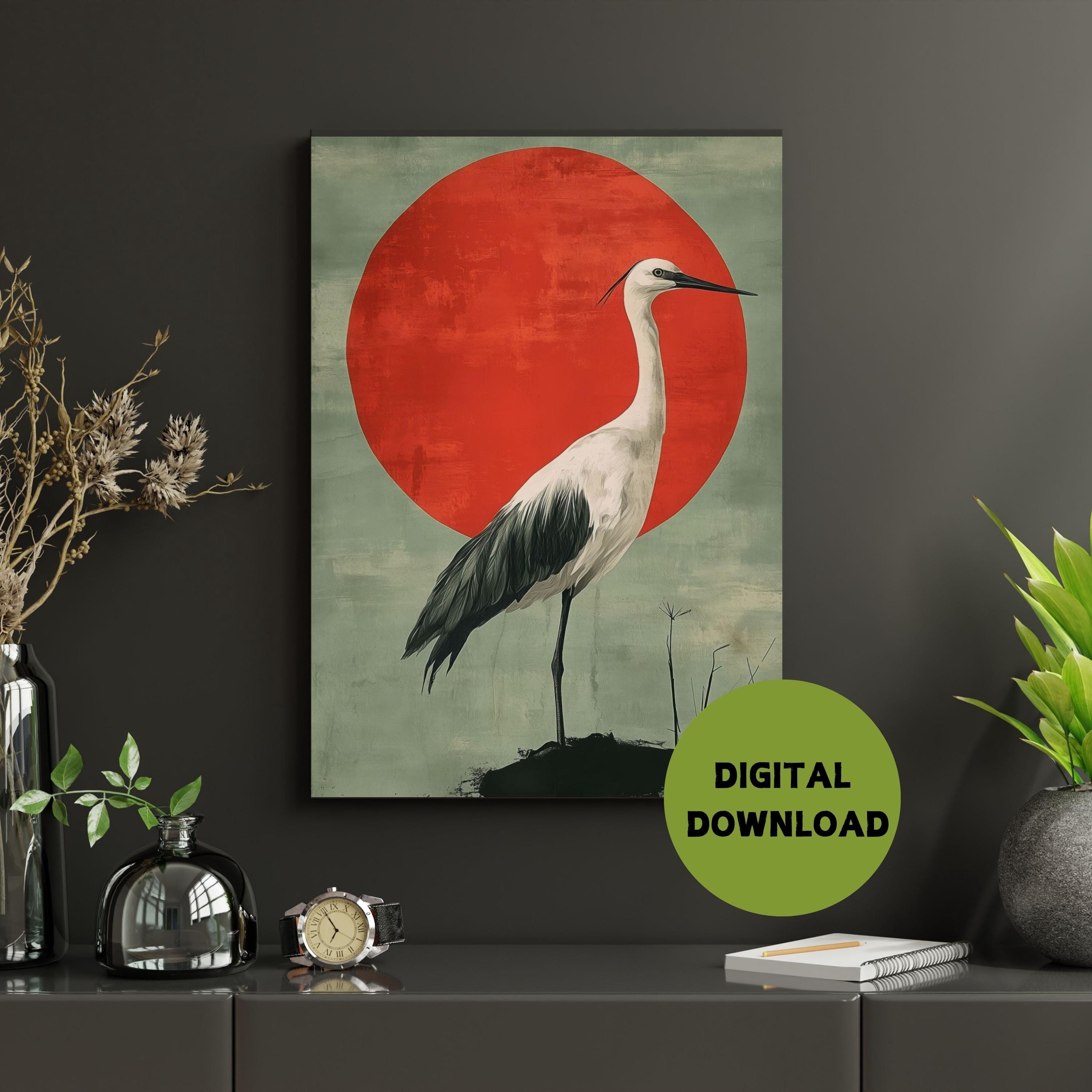 Japandi Crane Wall Art– Zen Bird Digital Print– Minimalist Asian Decor ...