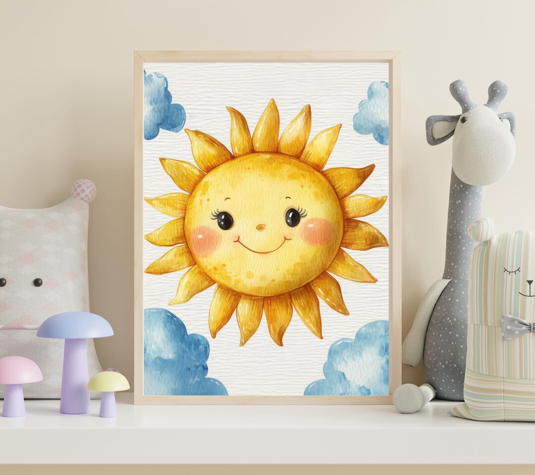 Sun Printable Poster | Smiling Sun Print, Nursery Poster, Cute Kids ...