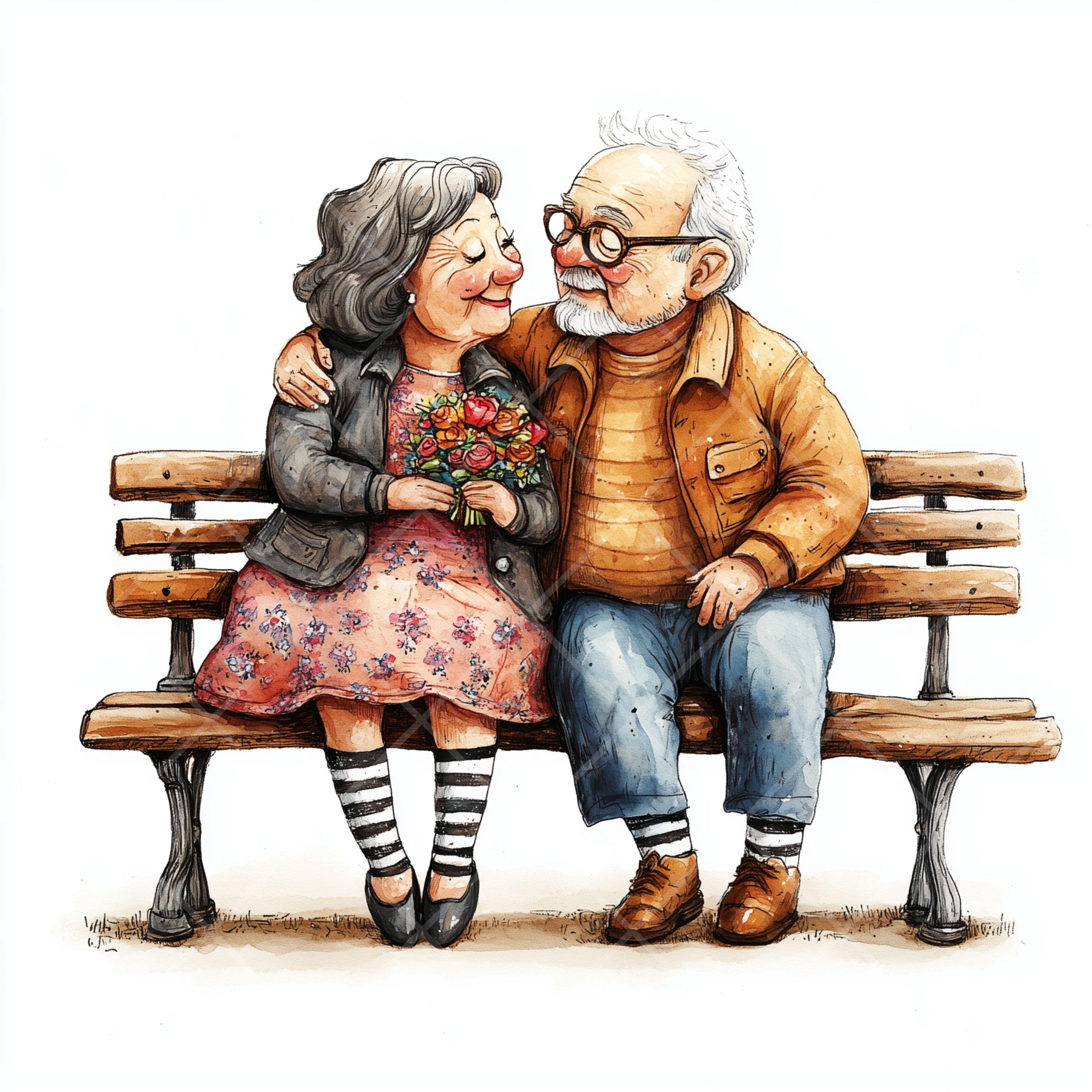 Cute Elderly Couple Clipart – 10 Jpgs Adorable Senior Love ...