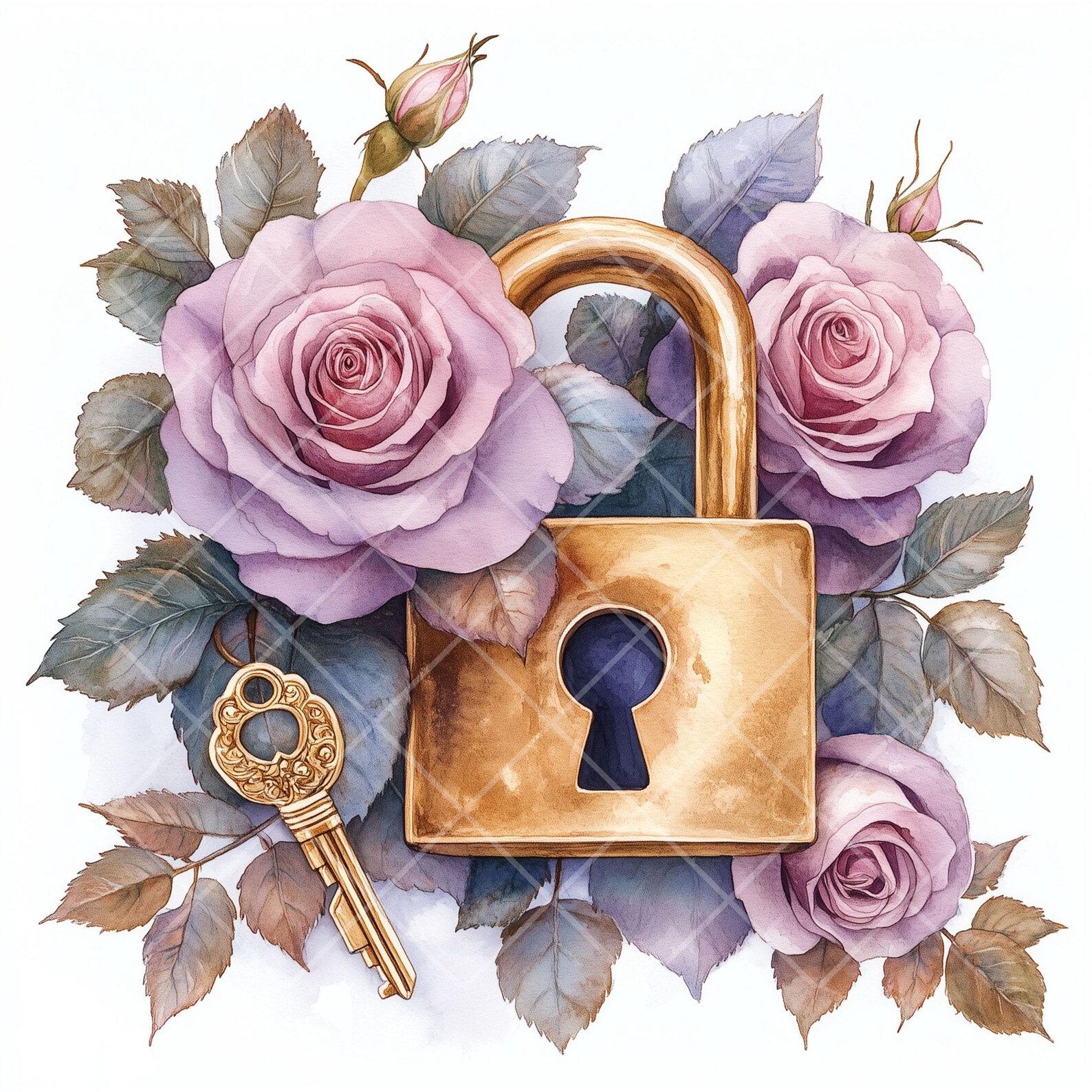 Golden Padlock & Key Clipart – 10 JPG Watercolor Illustrations With ...