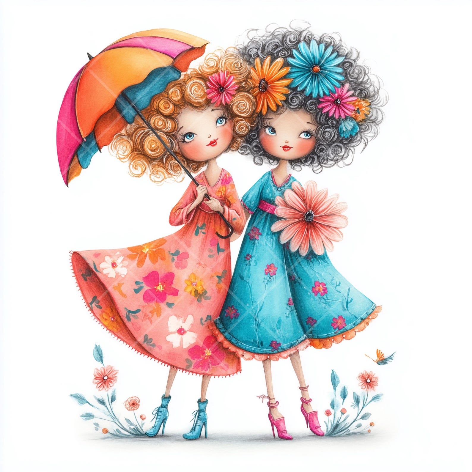 15 Best Friend Girl Cliparts | Whimsical Cute Friends JPG Illustrations ...