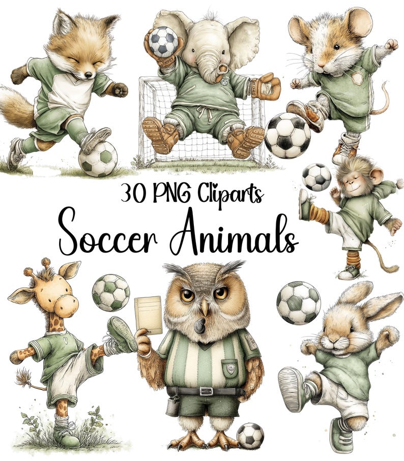 Soccer Animals PNG Bundle, Animal Football Clipart, Sports Kids Design ...