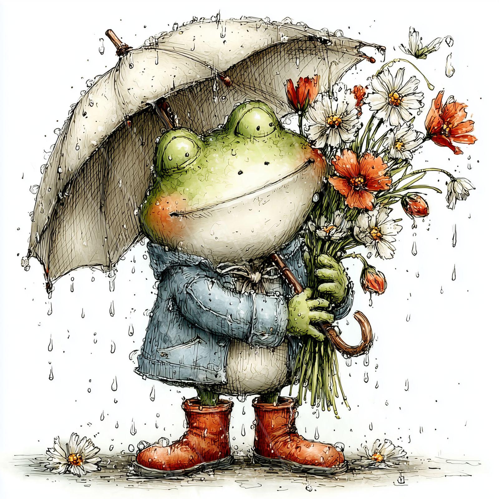 Whimsical Frog Clipart Set 24 JPG | Cute Frog Illustration | Spring ...