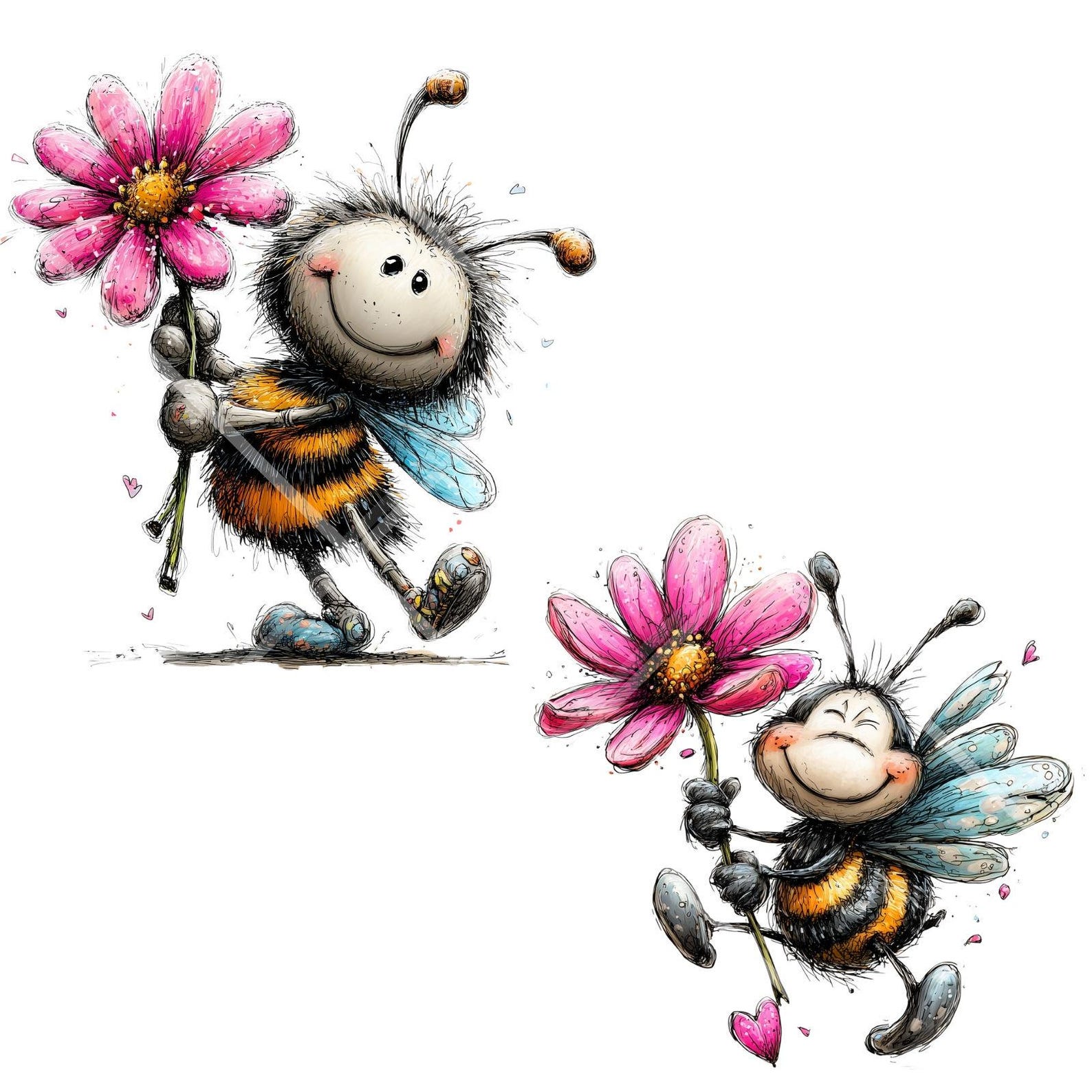 Whimsical Bee Valentine Clipart Set, 22 PNG Cute Love Bees, Romantic ...