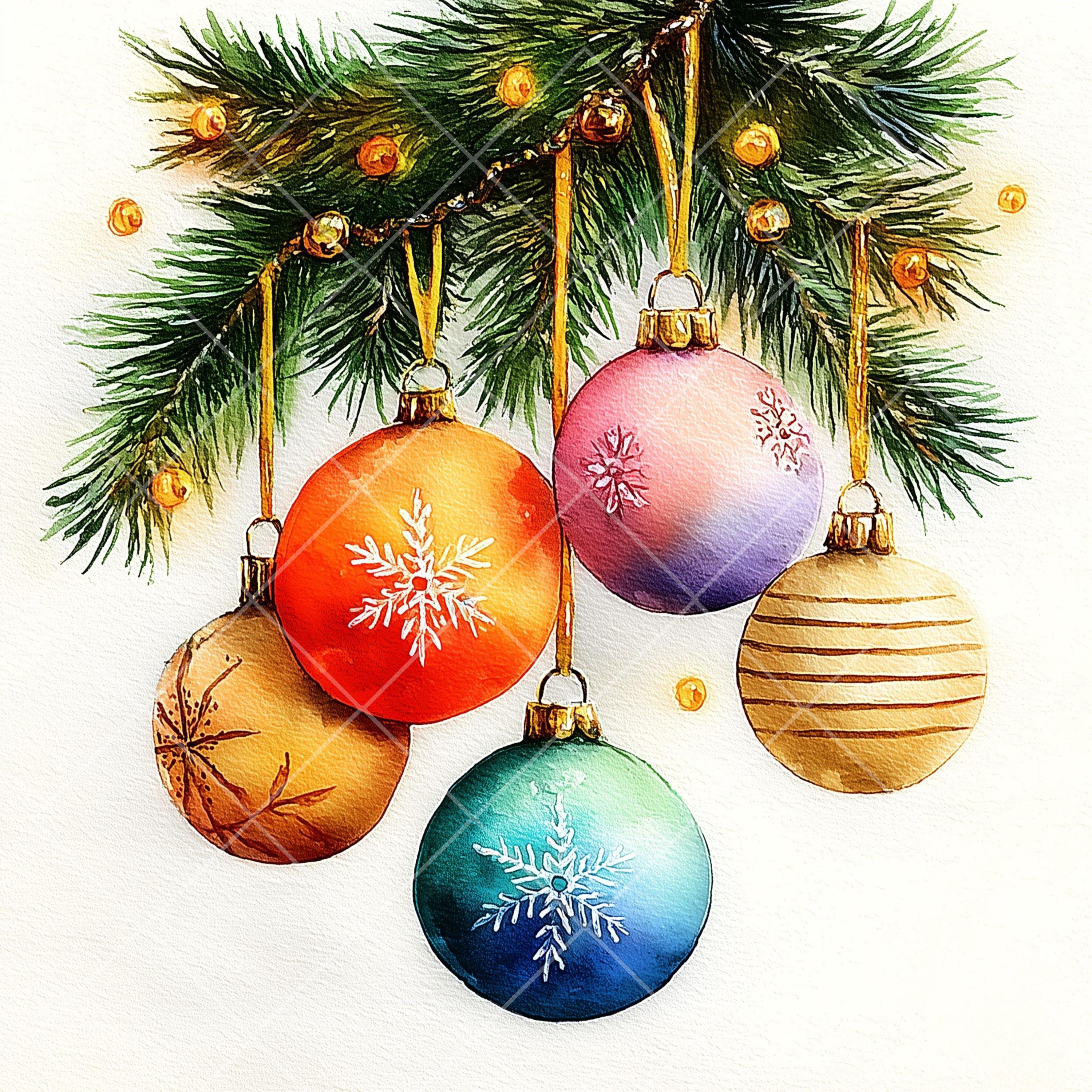 Watercolor Christmas Ornaments Clipart Set of 14 JPG – Festive Baubles ...