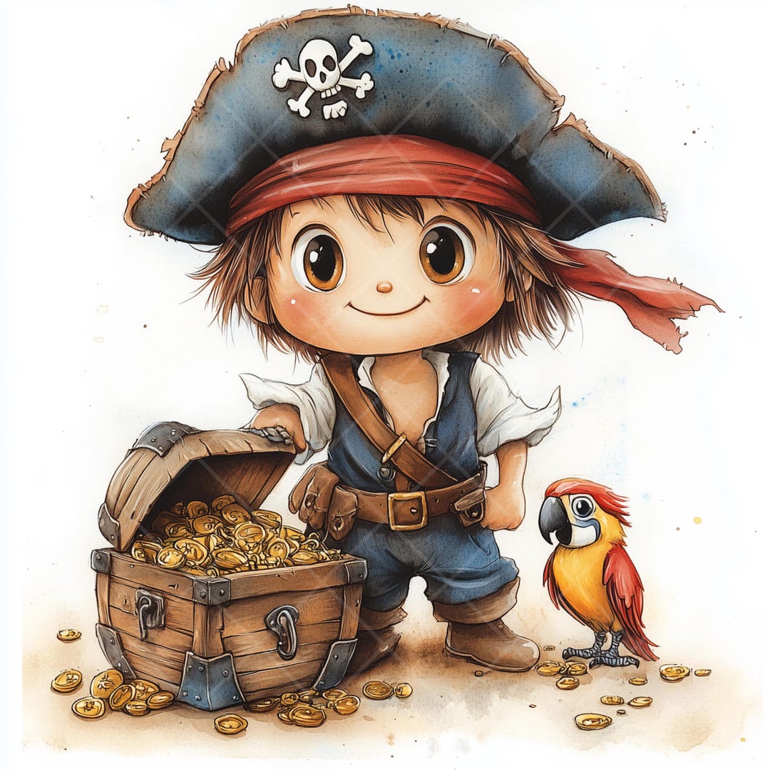 11 Cartoon Pirates Clipart, Pirates Print, Printable Watercolor Clipart ...