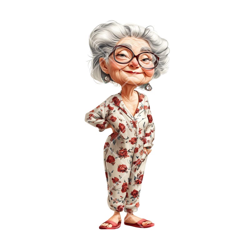 16 Funny Grandma Pyjama Clipart PNG, Cute Old Lady Cartoon Digital ...