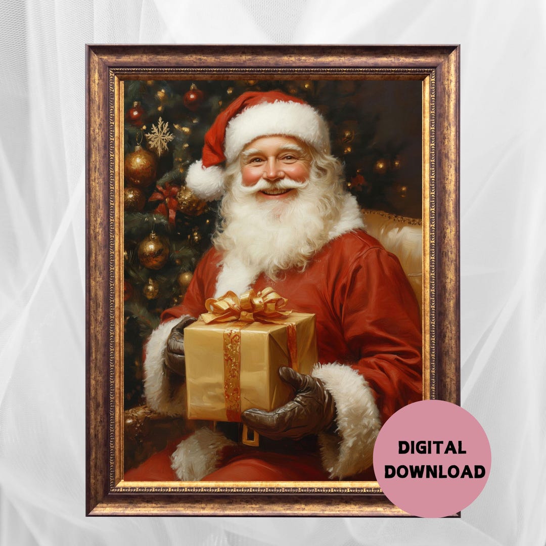 Buy Vintage Santa Claus Oil Painting: Festive Christmas Wall Art ...