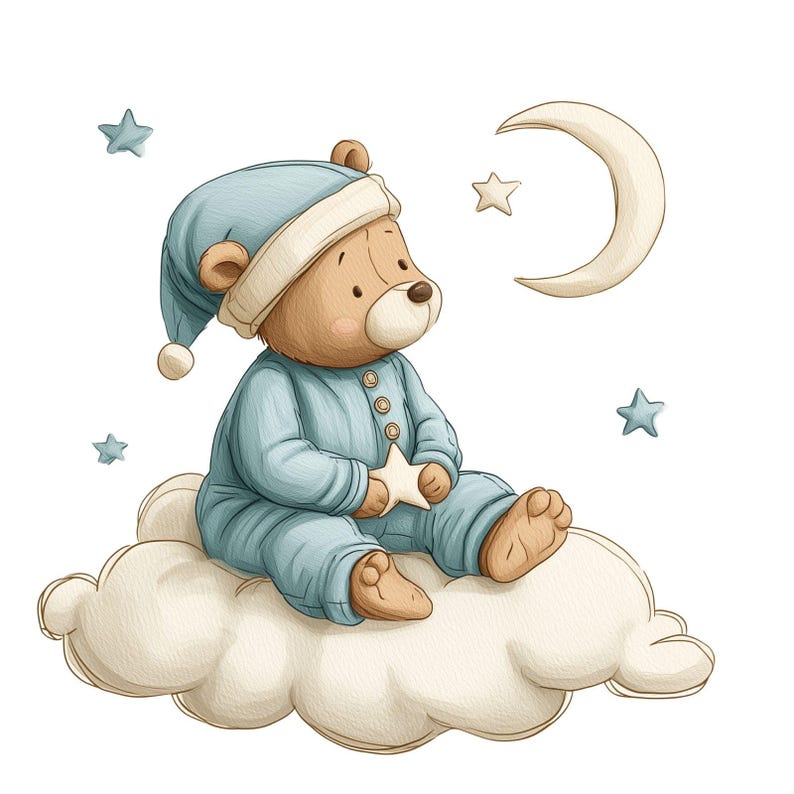 30 Blue Watercolor Teddy Bear Cliparts | Baby Bear Illustrations ...