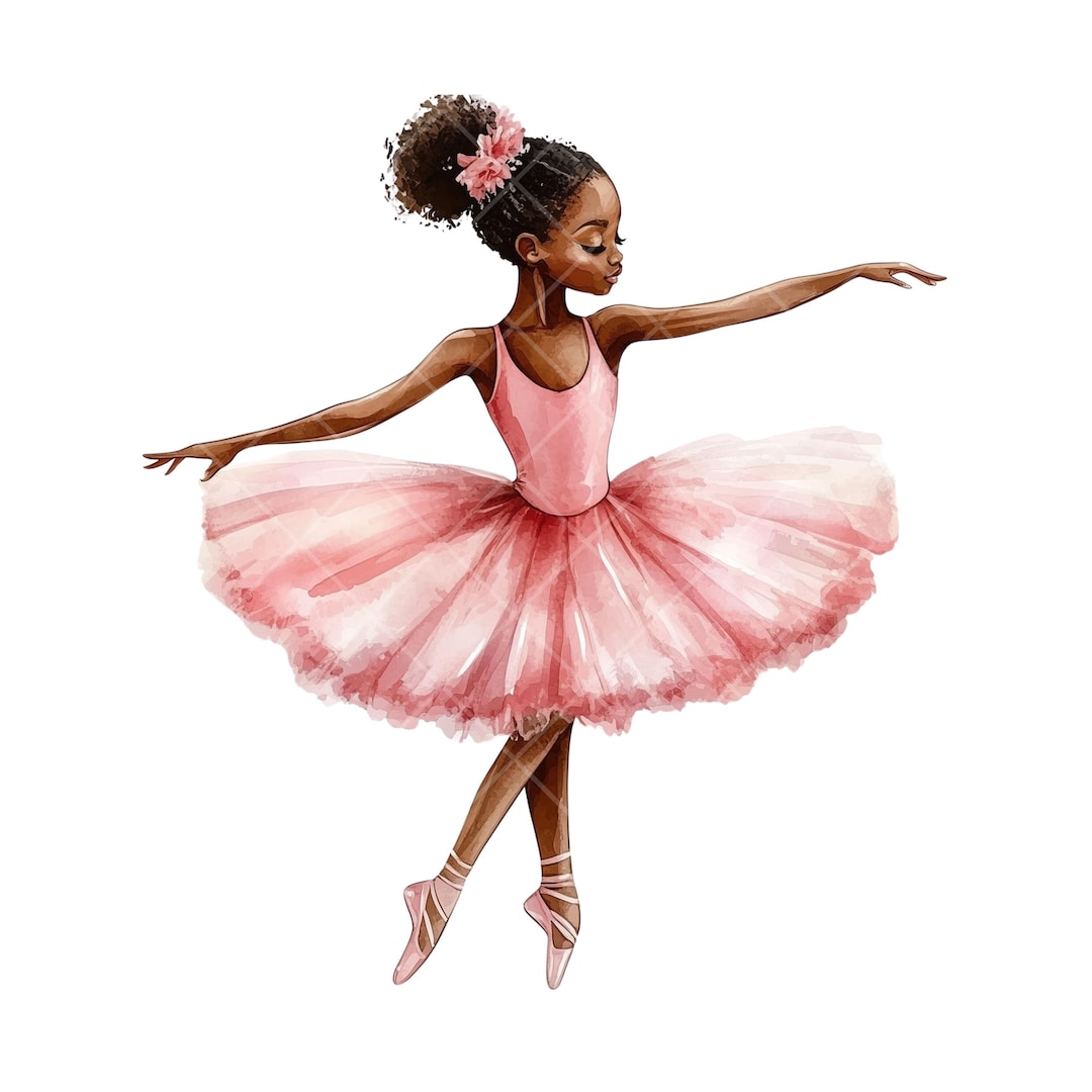 African American Ballerina Clipart: Pink Ballet Dancer PNG (digital ...