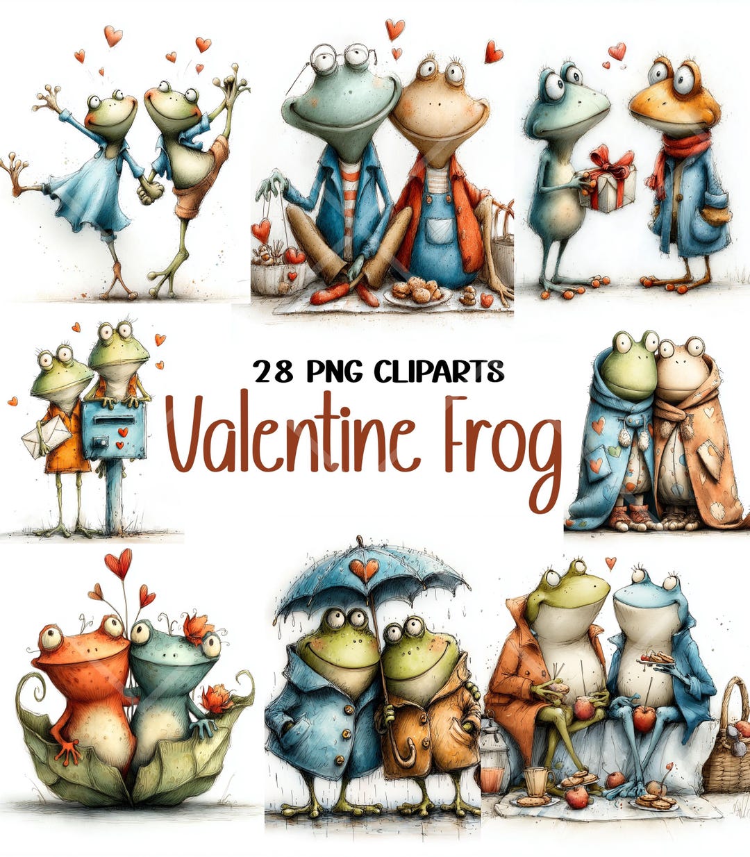 Whimsical Valentine Frog Clipart PNG, Cute Love Frogs, Romantic Cartoon ...