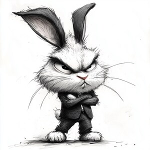 Grumpy Bunny Clipart Set: Watercolor Angry Rabbit Illustration (digital ...