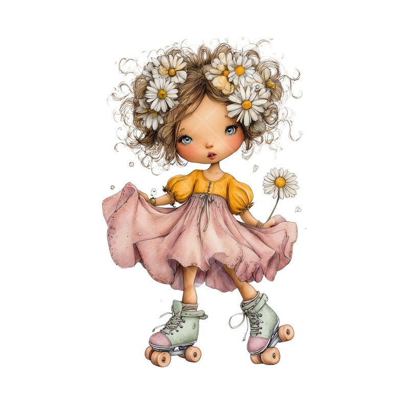 Spring Girl Clipart PNG Bundle, Daisy Kids Illustration, Digital ...