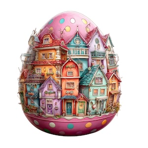 Whimsical Easter Egg House Clipart Set, 18 PNG Fairy Egg Houses, Cute ...