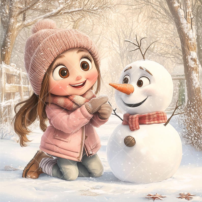 10 Cute Girl in Winter Scene JPG Delightful Snowman Clipart ...