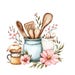 Watercolor Bakery Clipart: Floral Kitchen Utensils (digital Download ...