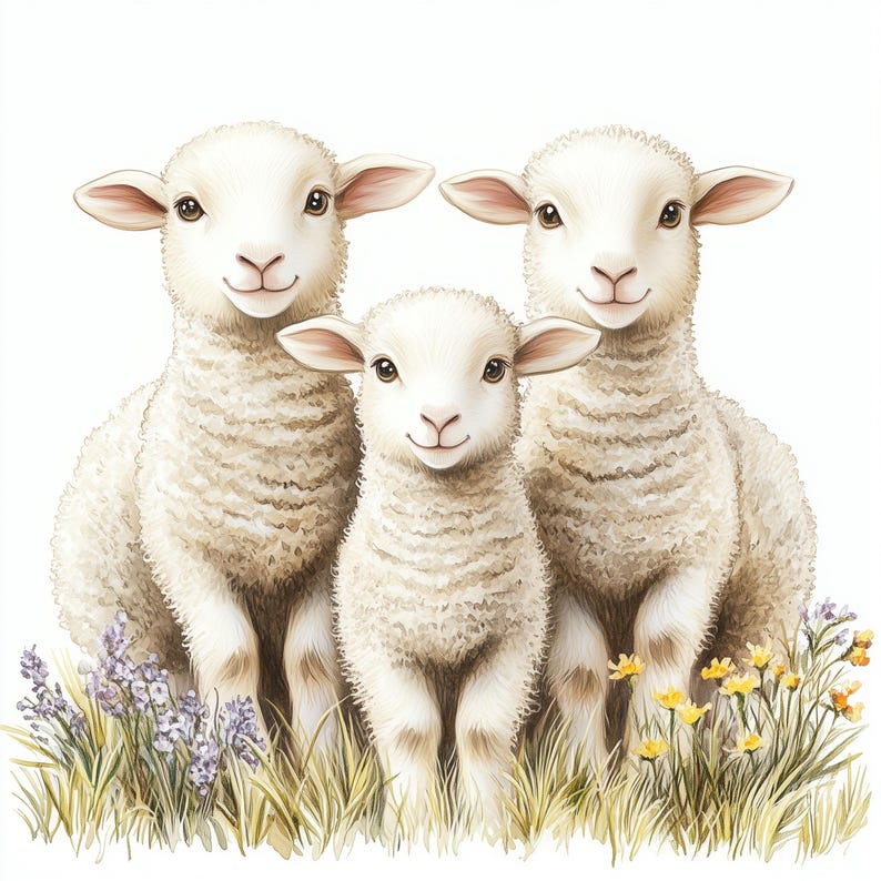 Watercolor Sheep Clipart Set: Farm Animal Illustrations (digital ...