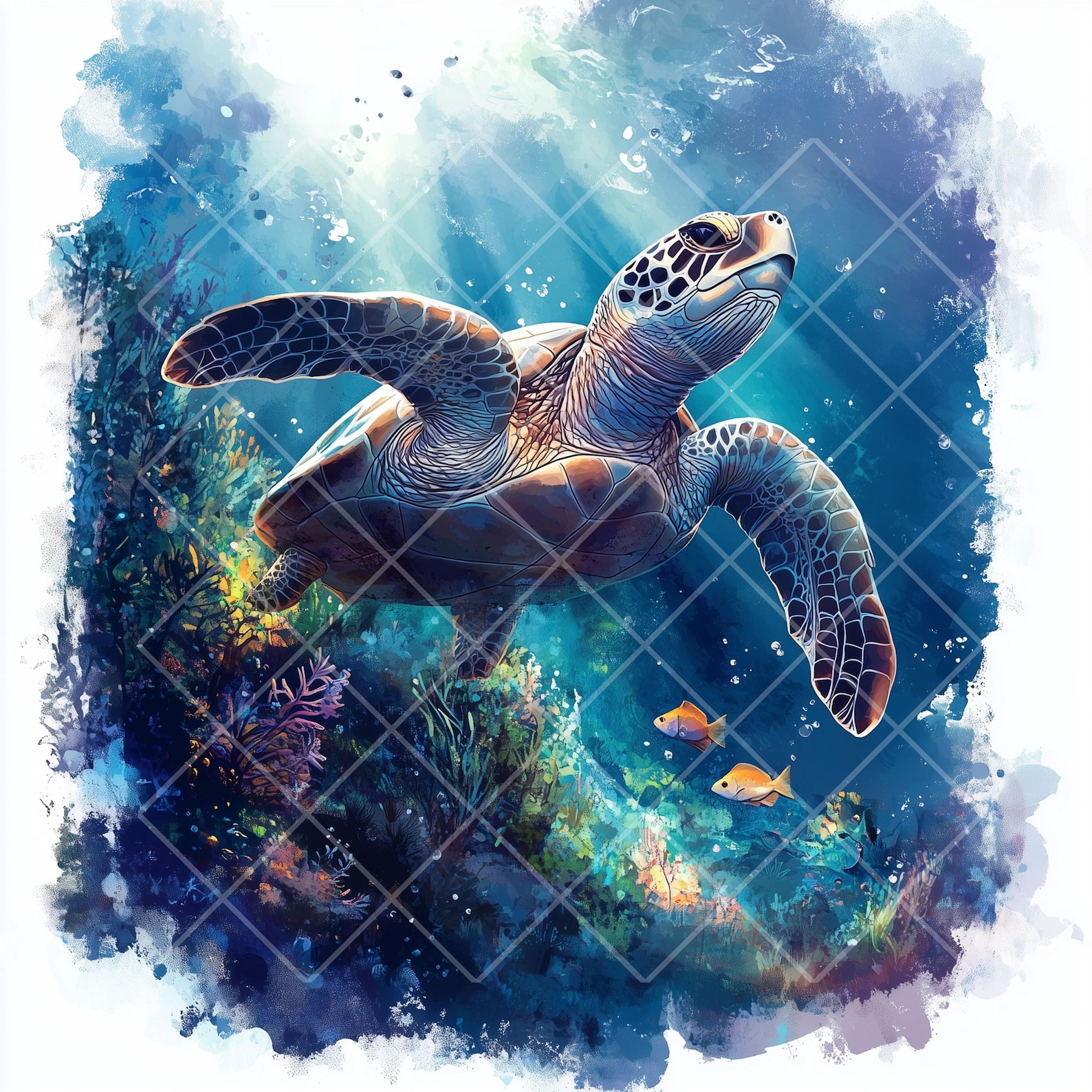 Watercolor Sea Turtle Clipart: Ocean Corals Illustration (digital ...