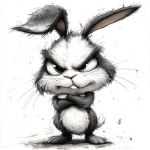 Grumpy Rabbit Clipart Set| 15 Jpgs With Angry Bunny |watercolor ...