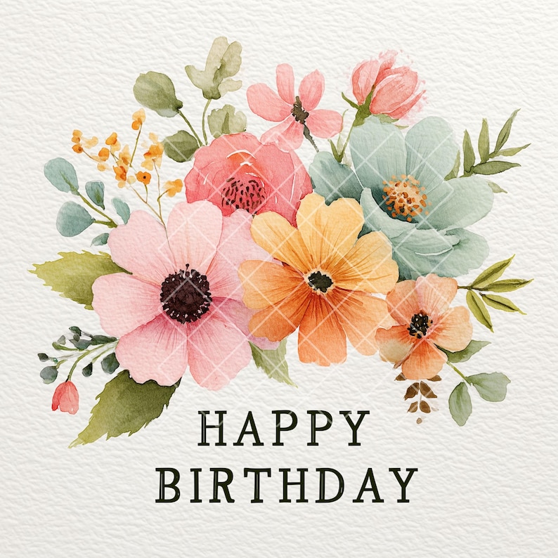 Watercolor Floral Birthday Clipart Bundle: Printable Flower Designs ...