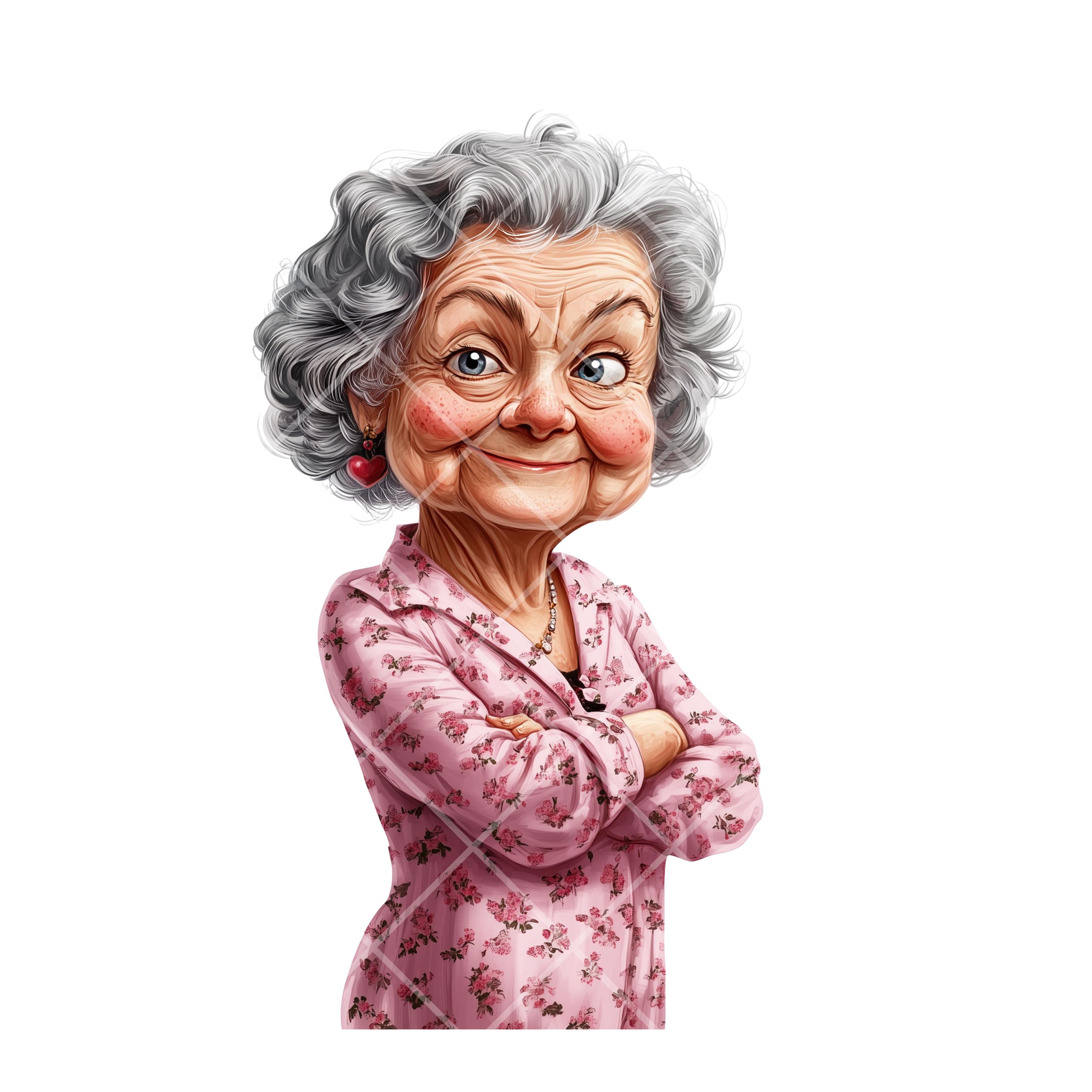 16 Funny Grandma Pyjama Clipart PNG, Cute Old Lady Cartoon Digital ...