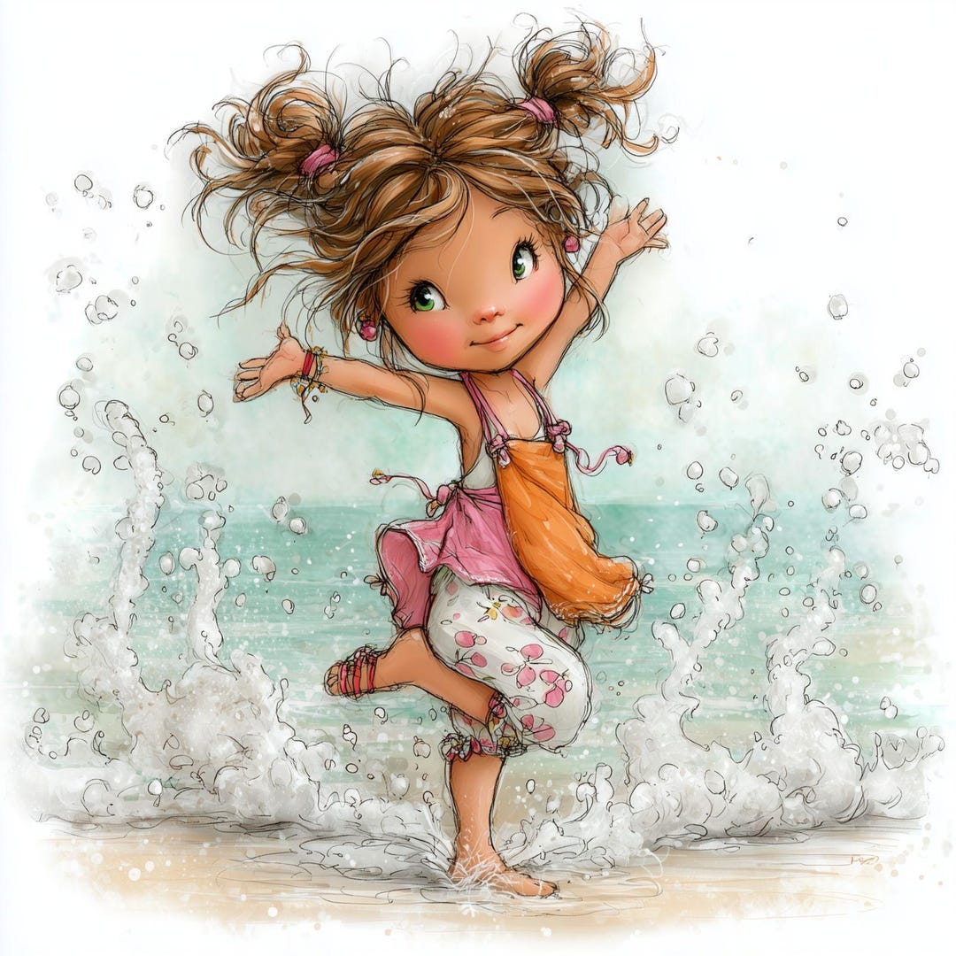 Whimsical Beach Girl Clipart Bundle, 28 JPG Watercolor Summer Kids ...