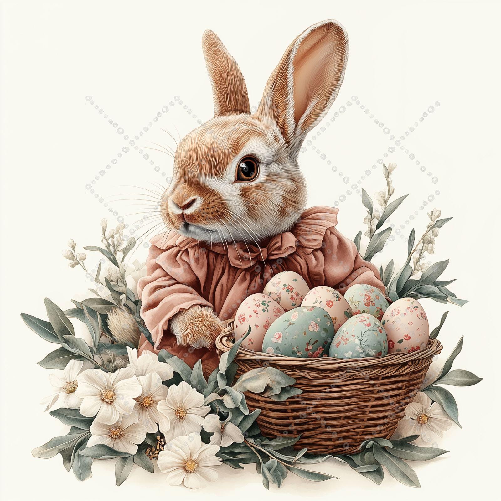 Easter Bunny Clipart Set | 18 JPG Floral Easter Illustrations | Spring ...
