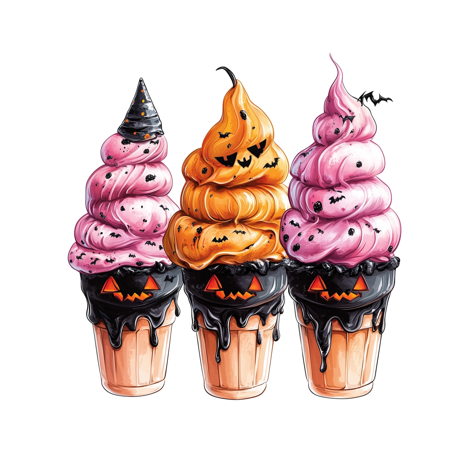 Halloween Ice Cream Clipart: Spooky Dessert PNG Images (digital ...