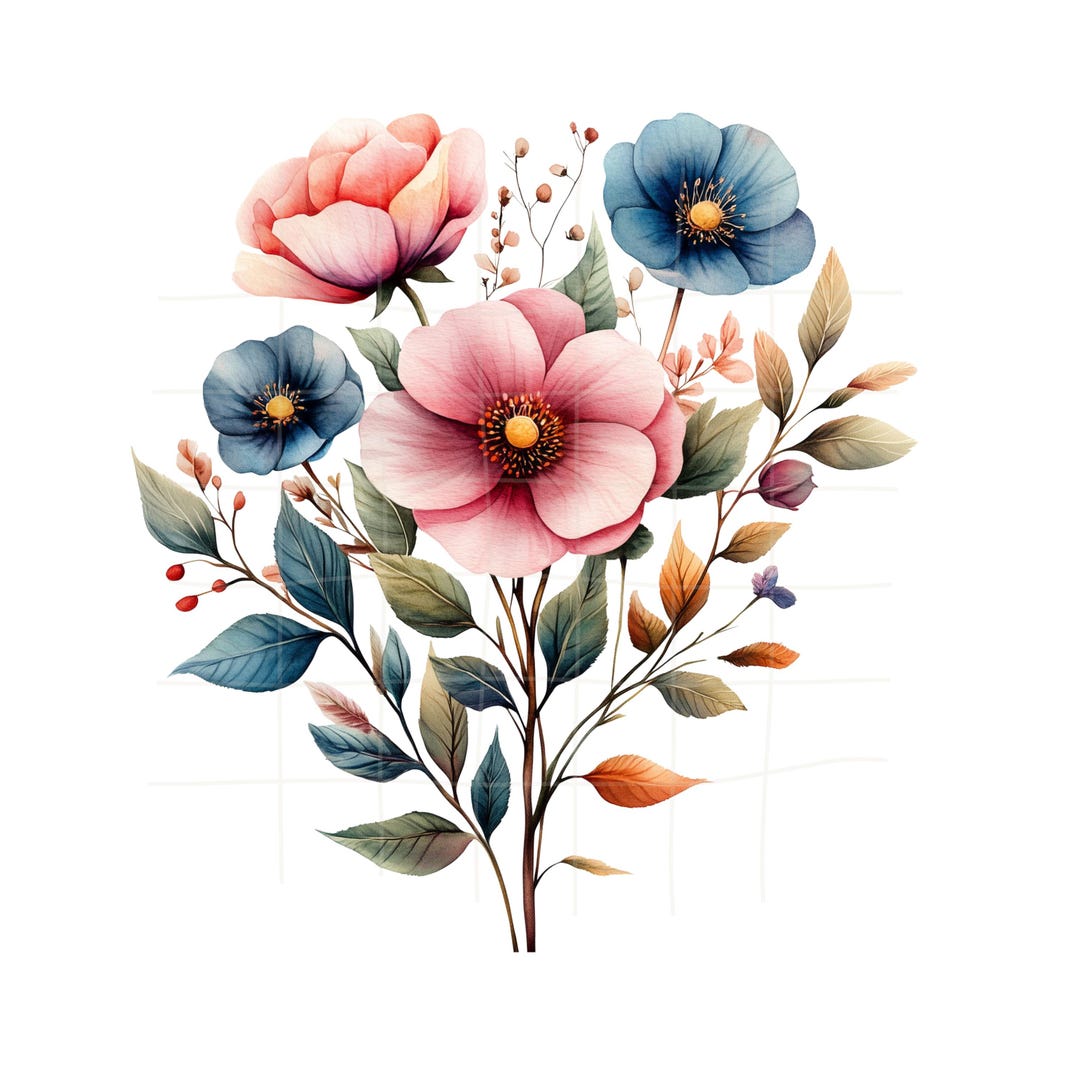 12 PNG Watercolor Wildflower Bouquets – Botanical Flower Clip Art ...