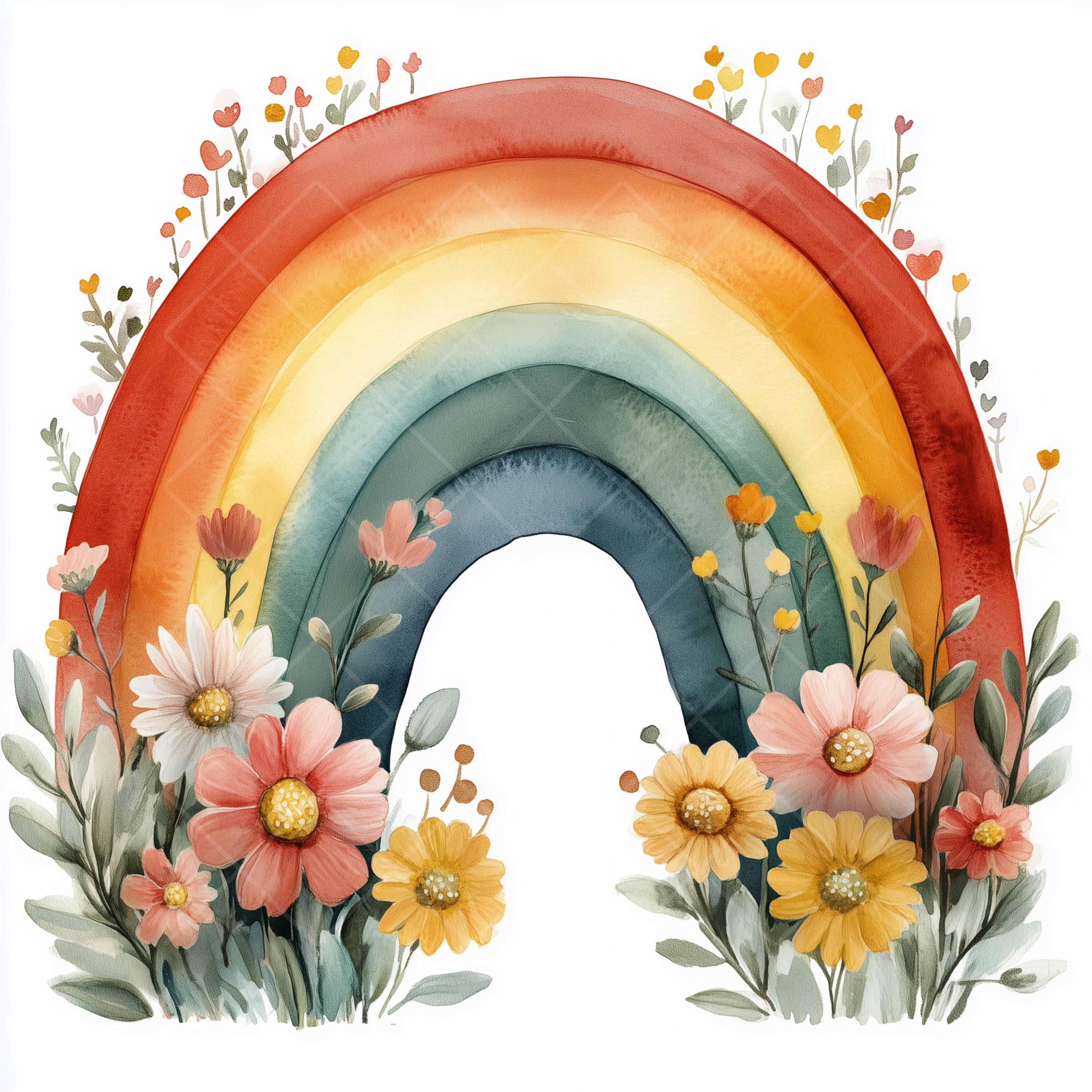 Watercolor Floral Rainbow Clipart: JPG Illustrations (digital Download ...