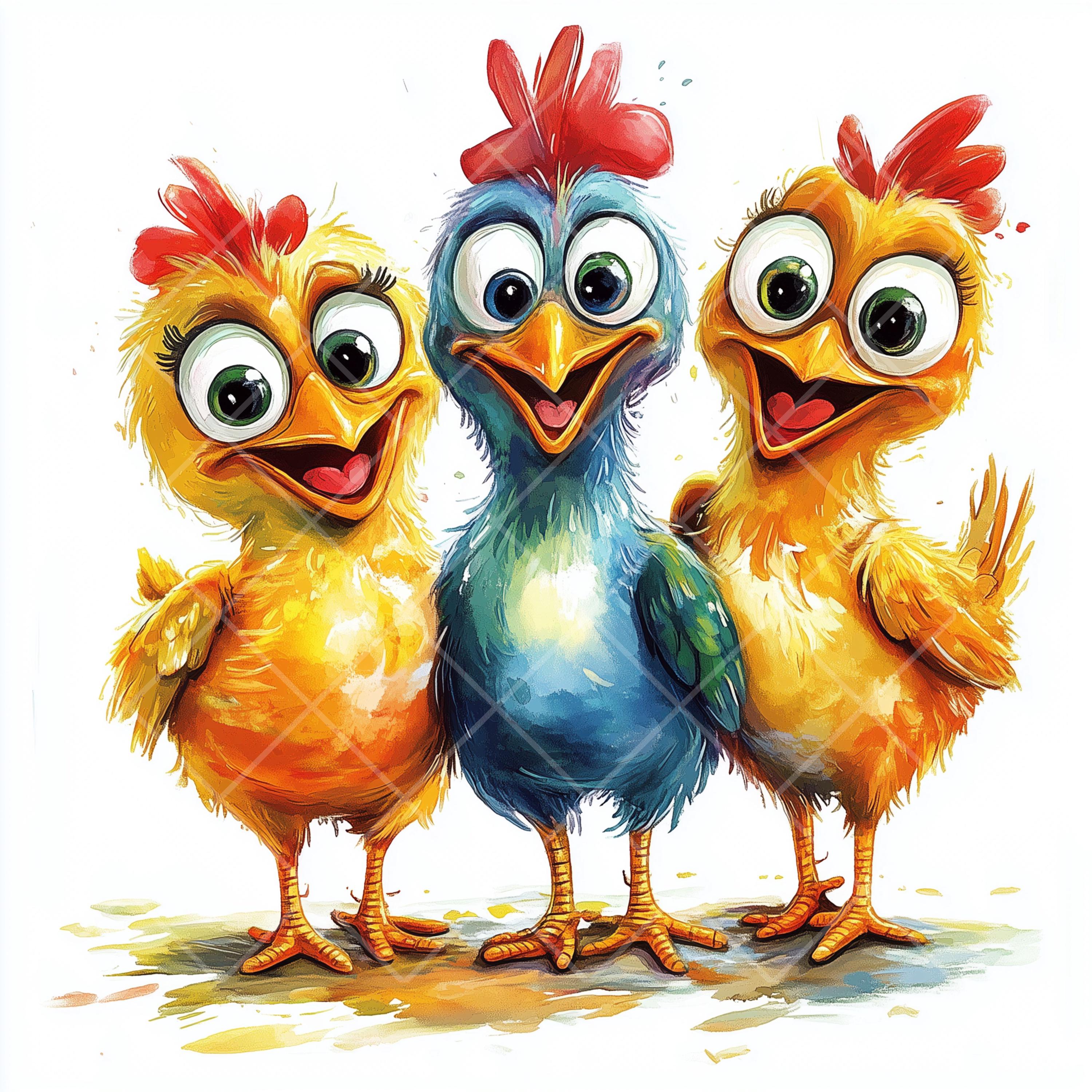 Funny Cartoon Chicken Clipart: Farm Animal Designs (digital Download ...