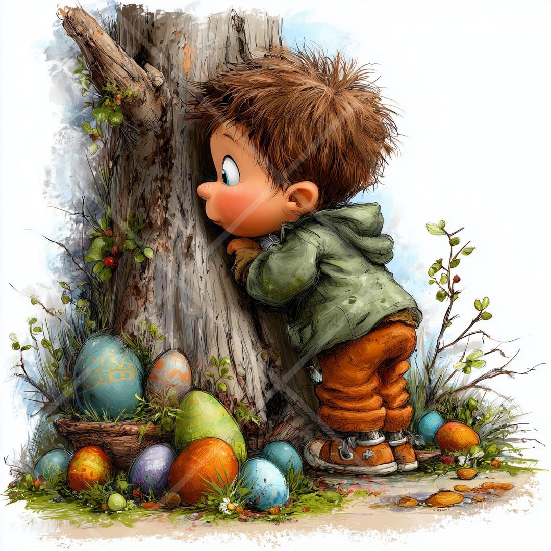Easter Boy Clipart Bundle JPG | Cute Child Easter Eggs Illustration ...