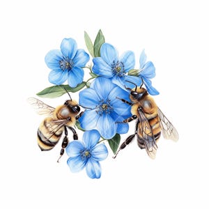 10 Watercolor Bees and Flowers Clipart – Floral Bee PNG Bundle ...