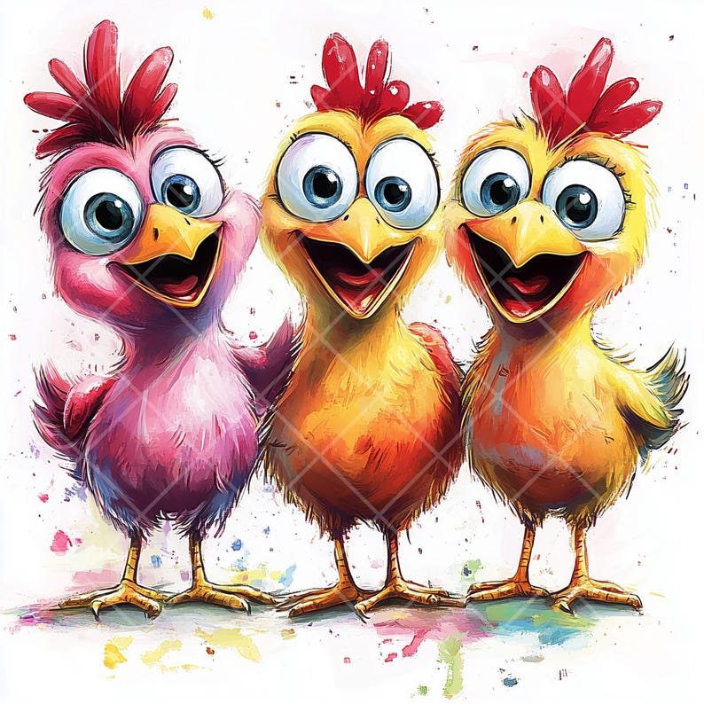 Funny Cartoon Chicken Clipart: Farm Animal Designs (digital Download ...