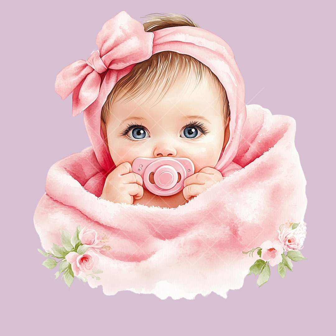 Pink Blanket Baby Clipart: Watercolor Pacifier PNG (digital Download ...