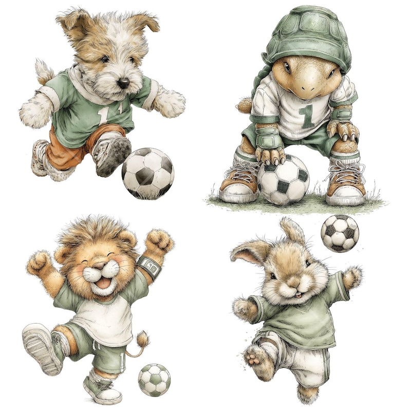 Soccer Animals PNG Bundle, Animal Football Clipart, Sports Kids Design ...