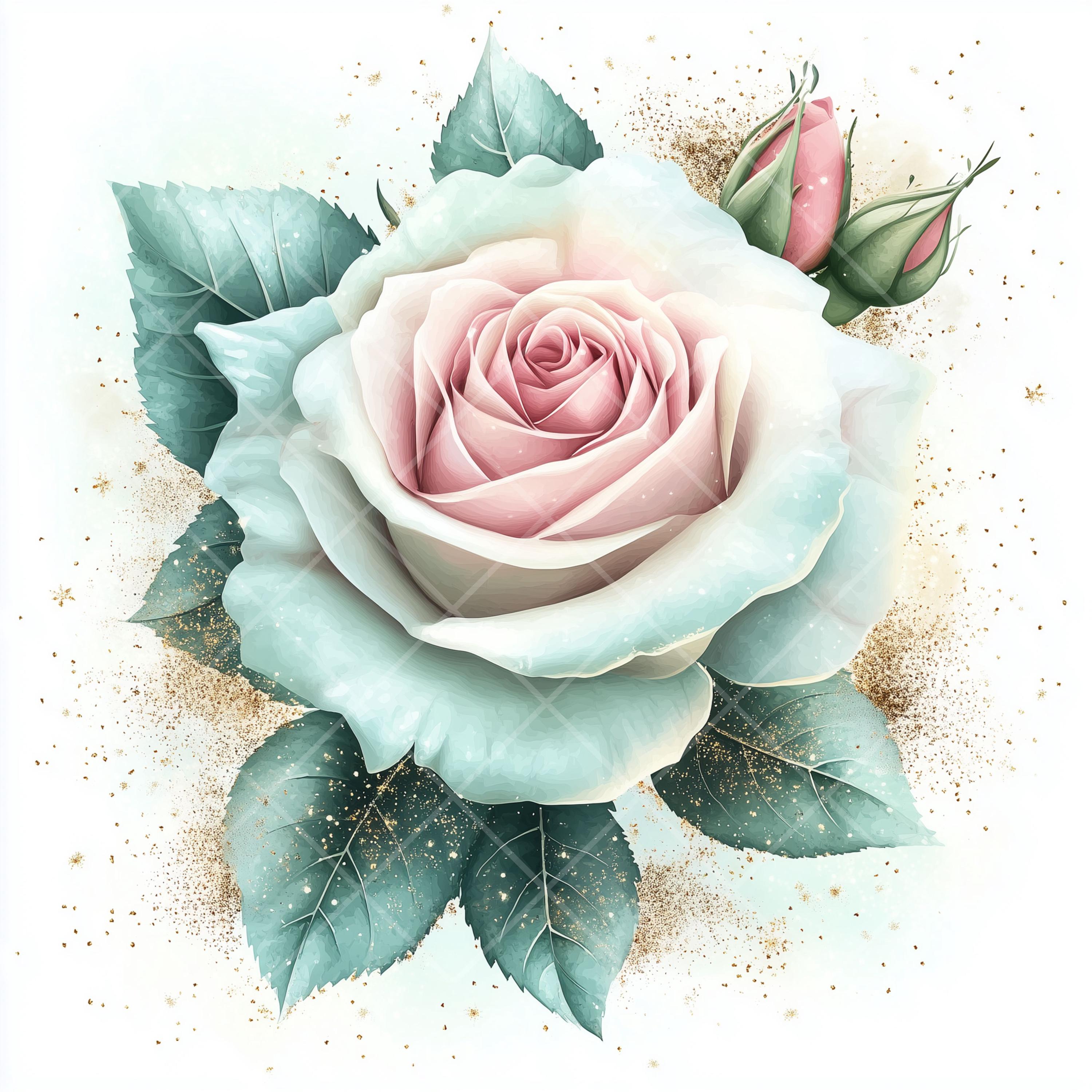 Watercolor Rose Clipart: Gold Glitter Floral Images (JPG Digital ...
