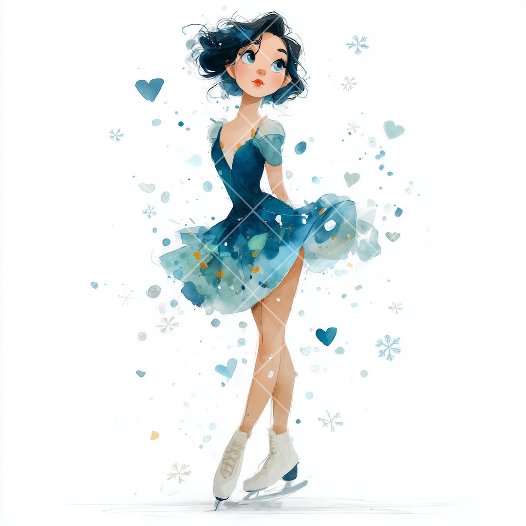 Watercolor Ice Skater Clipart Set • 13 JPG Figure Skating Graphics for ...