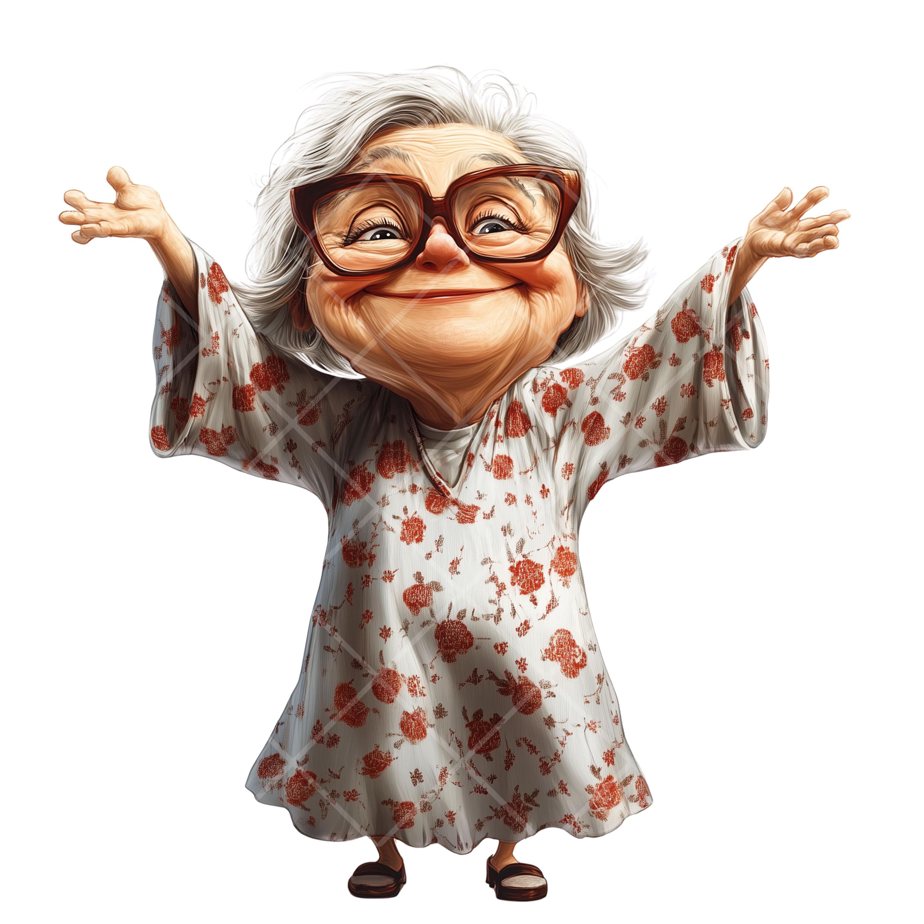 16 Funny Grandma Pyjama Clipart PNG, Cute Old Lady Cartoon Digital ...