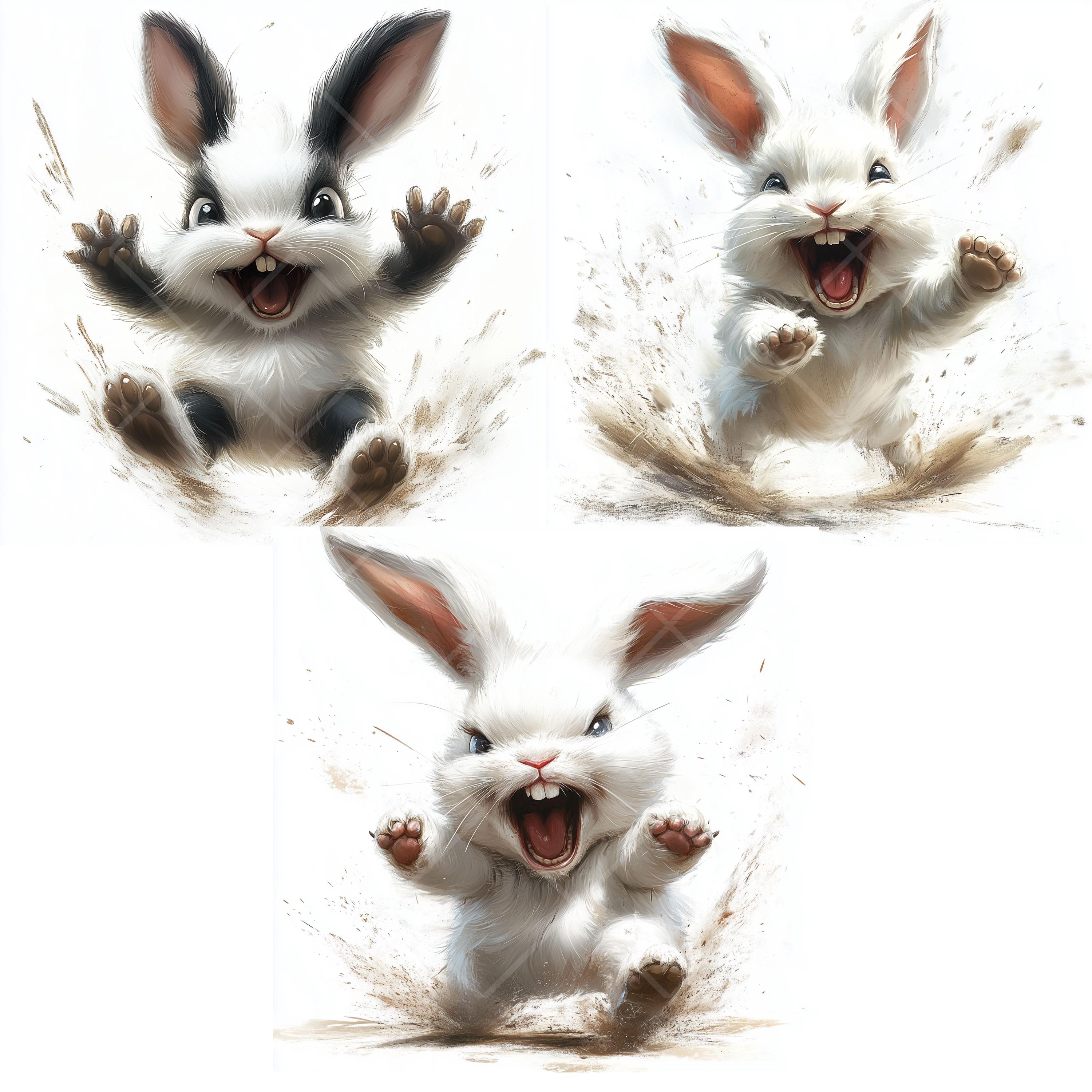 14 Happy and Angry Bunny Clipart Set | Cute Rabbit Emotion JPG| Digital ...