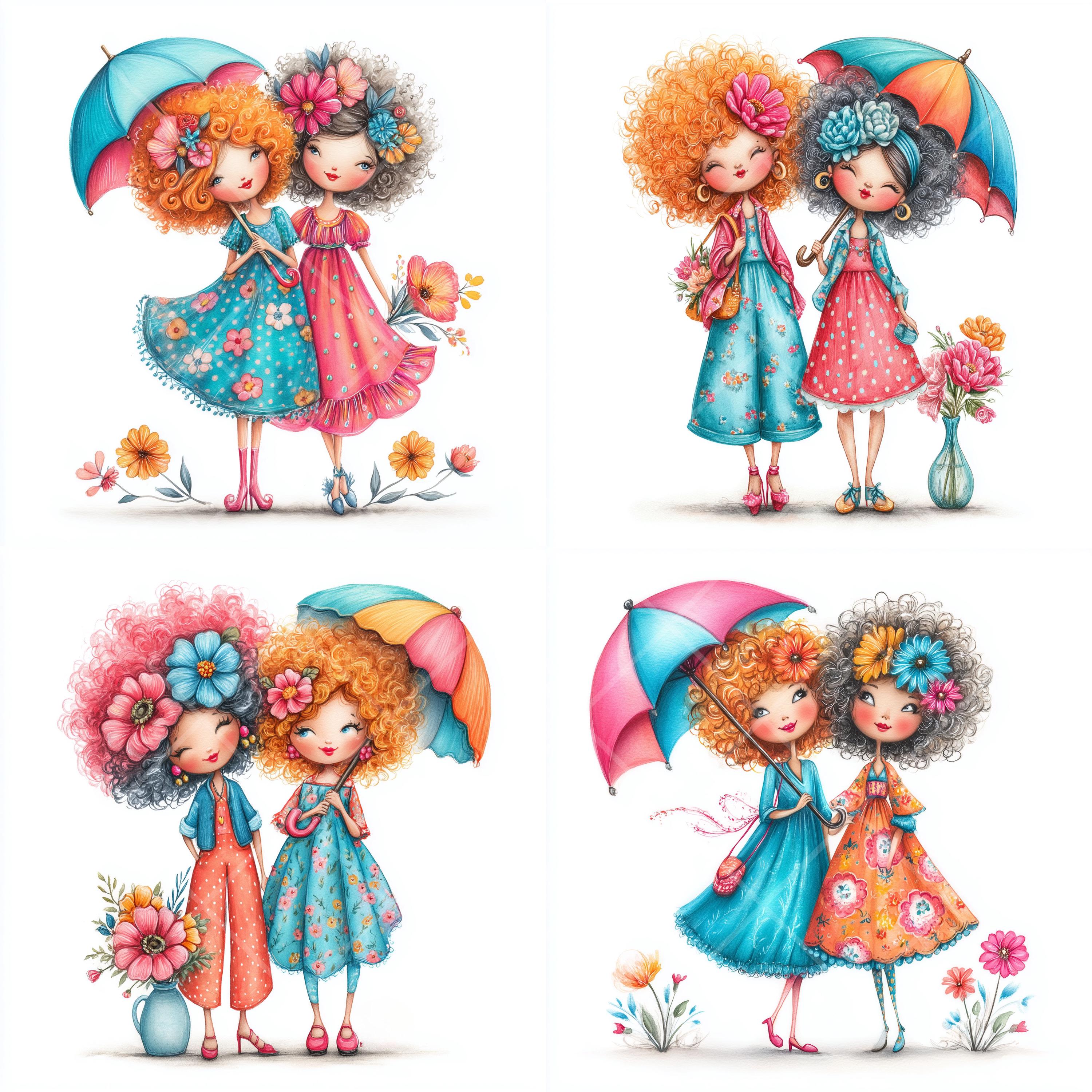 15 Best Friend Girl Cliparts | Whimsical Cute Friends JPG Illustrations ...