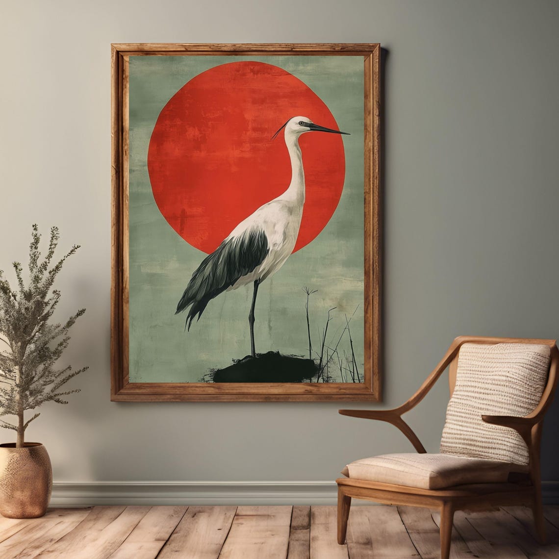Japandi Crane Wall Art– Zen Bird Digital Print– Minimalist Asian Decor ...